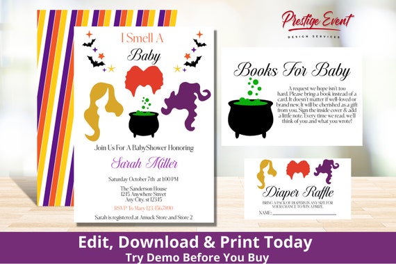 Hocus Pocus Baby Shower Bundle - A Baby Is Brewing - Hocus Pocus Evite ...