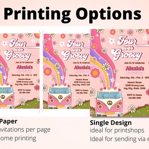 Retro 4th Birthday Invitation, Fourever Groovy Party, Boho Daisy Theme ...