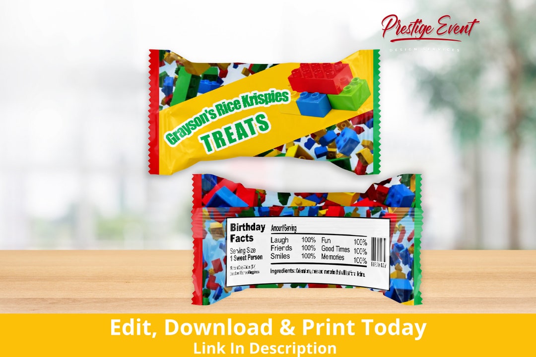 Building Blocks Rice Treat - Personalized Birthday Snack Label ...