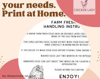 PRINTABLE Farm Fresh Egg Handling Instructions Printable Card or ...