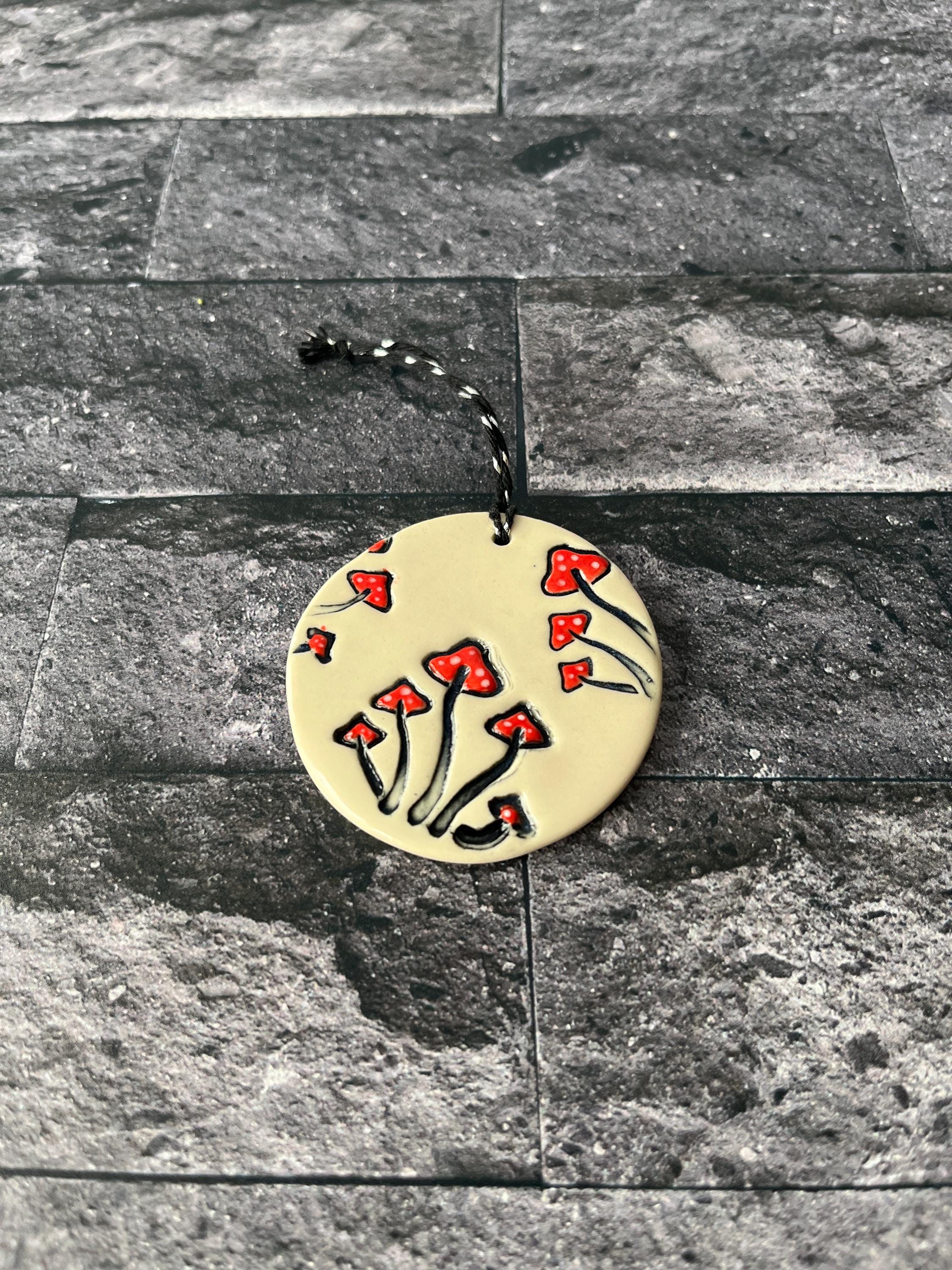 Handmade Ceramic Mushroom Ornament / Witchy Mushroom Ornament / Green ...