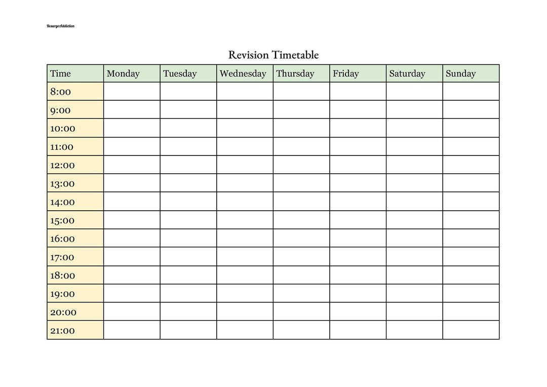 PRINTABLE Revision Timetable Template School Work - Etsy Australia
