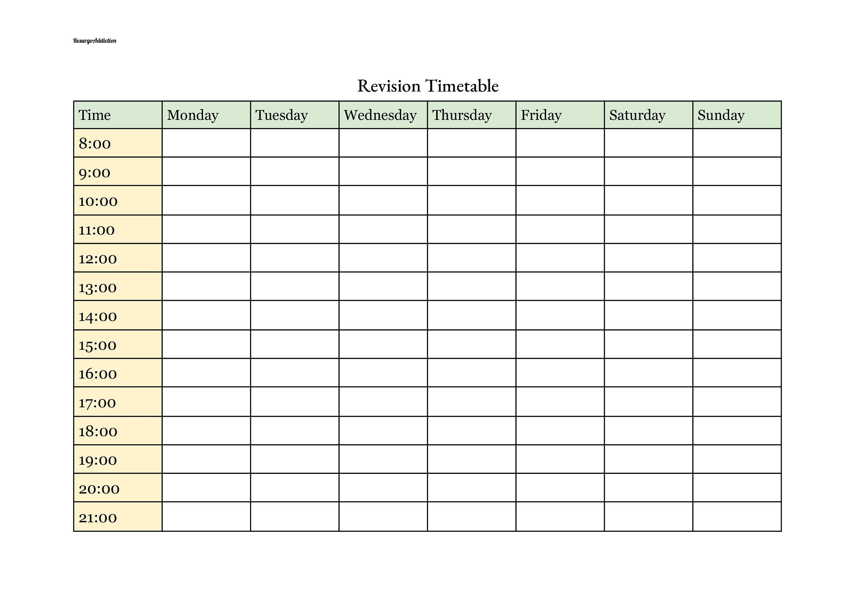 PRINTABLE Revision Timetable Template School Work - Etsy Australia