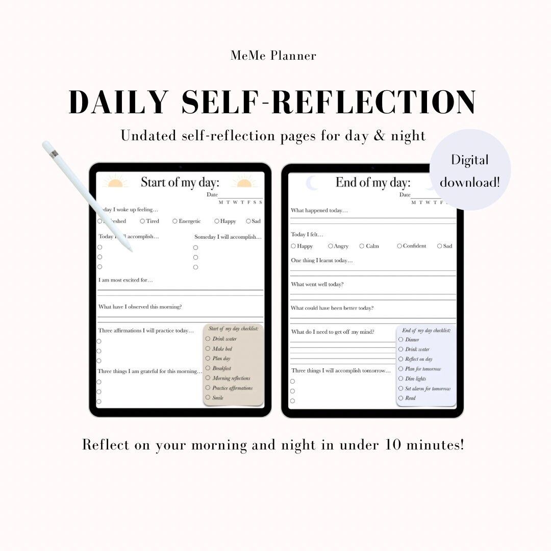 Self-reflection Sheets for Day and Night, Digital Download, Daily ...