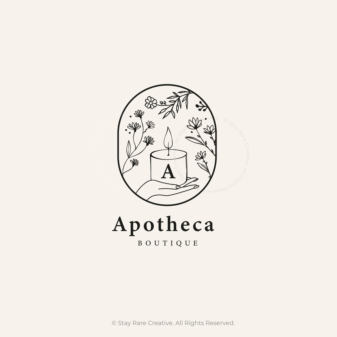 Apothecary Logo Design, Candle Logo Design, Hand Drawn Logo, Stamp ...