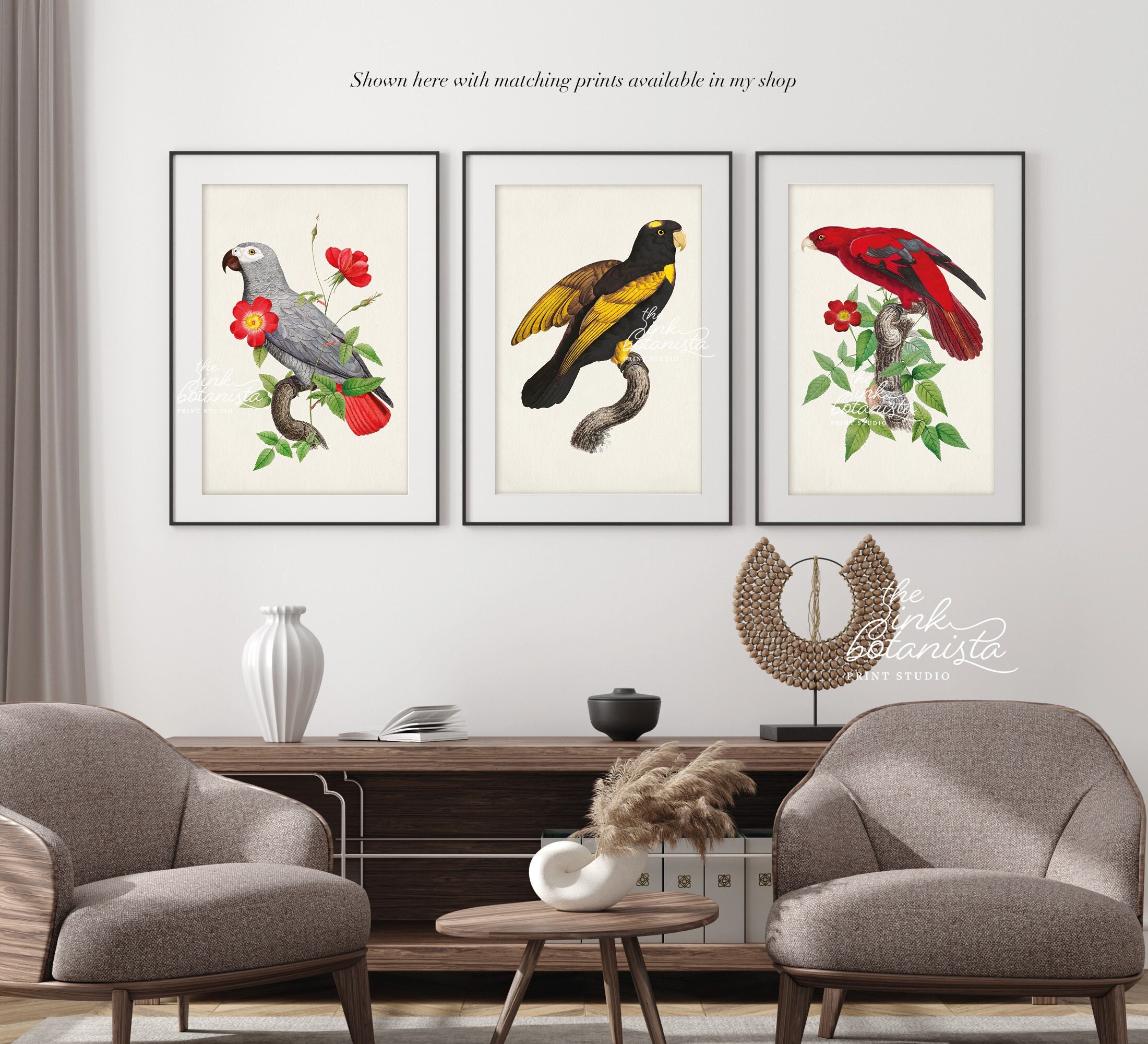 Parrot Botanical Poster Print, Vintage Style Wall Art, Antique Style ...