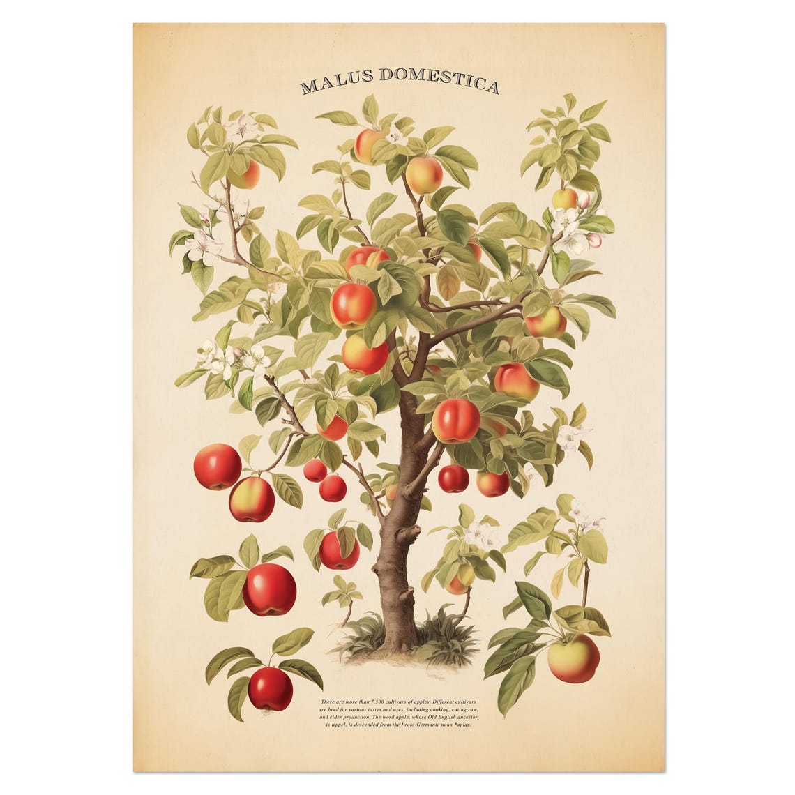 Vintage Apple Tree Botanical Print – Malus Domestica Wall Art, Rustic ...