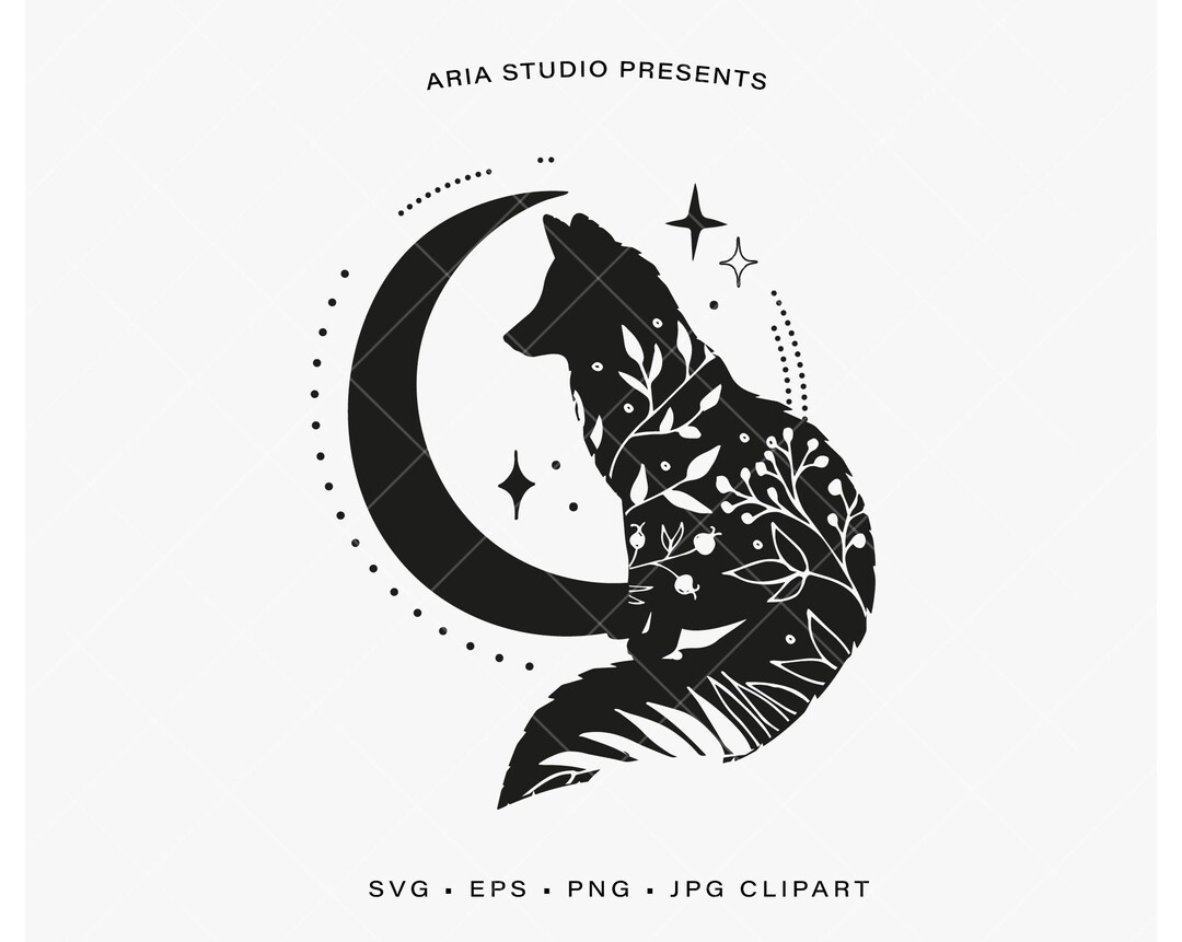 Fox Svg, Floral Fox Clipart, Black Animal Design, Wild Fox With Flowers ...