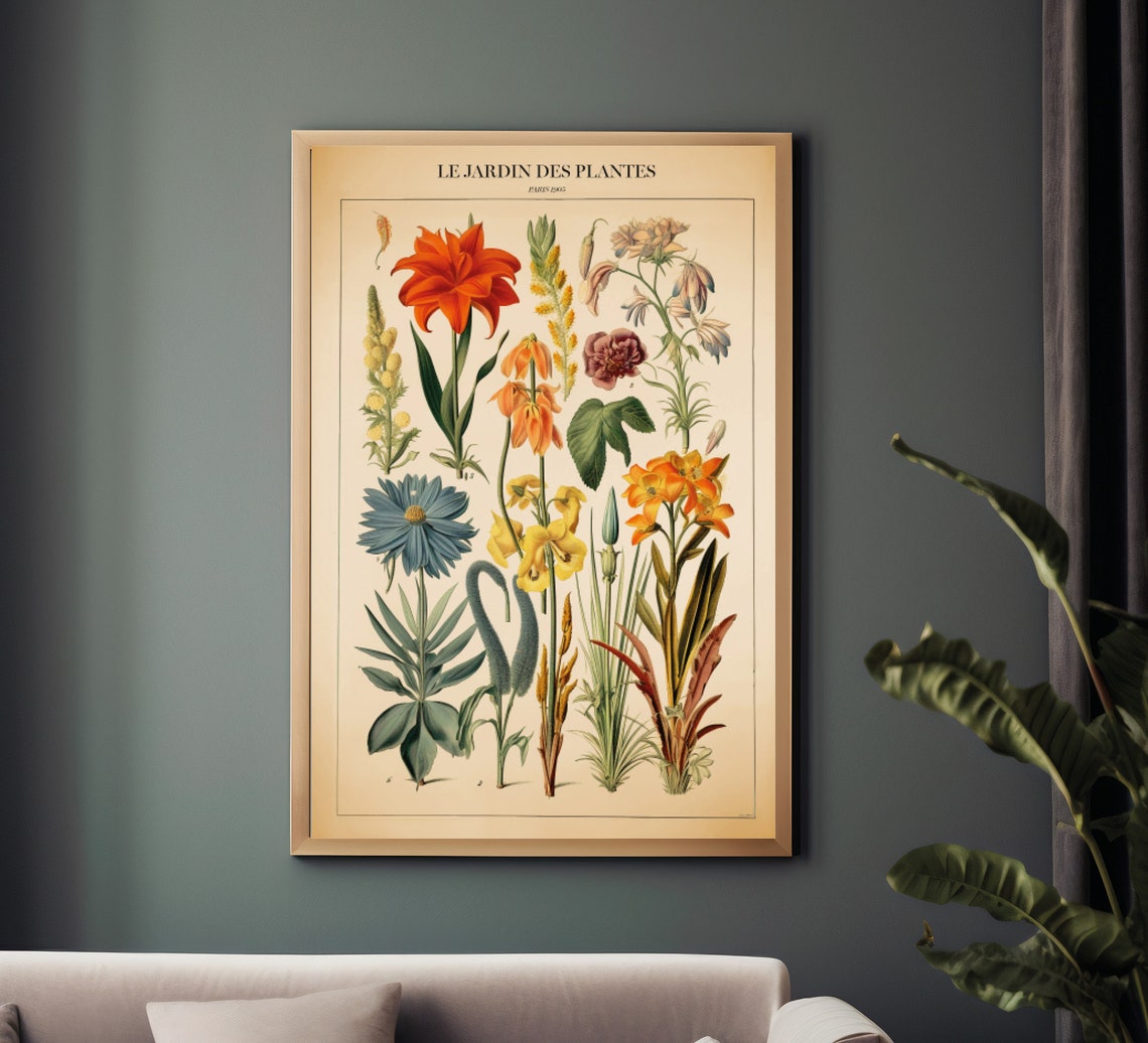 Vintage Plants Chart Print, Kitchen Chart Poster, Botanical Book Plate ...