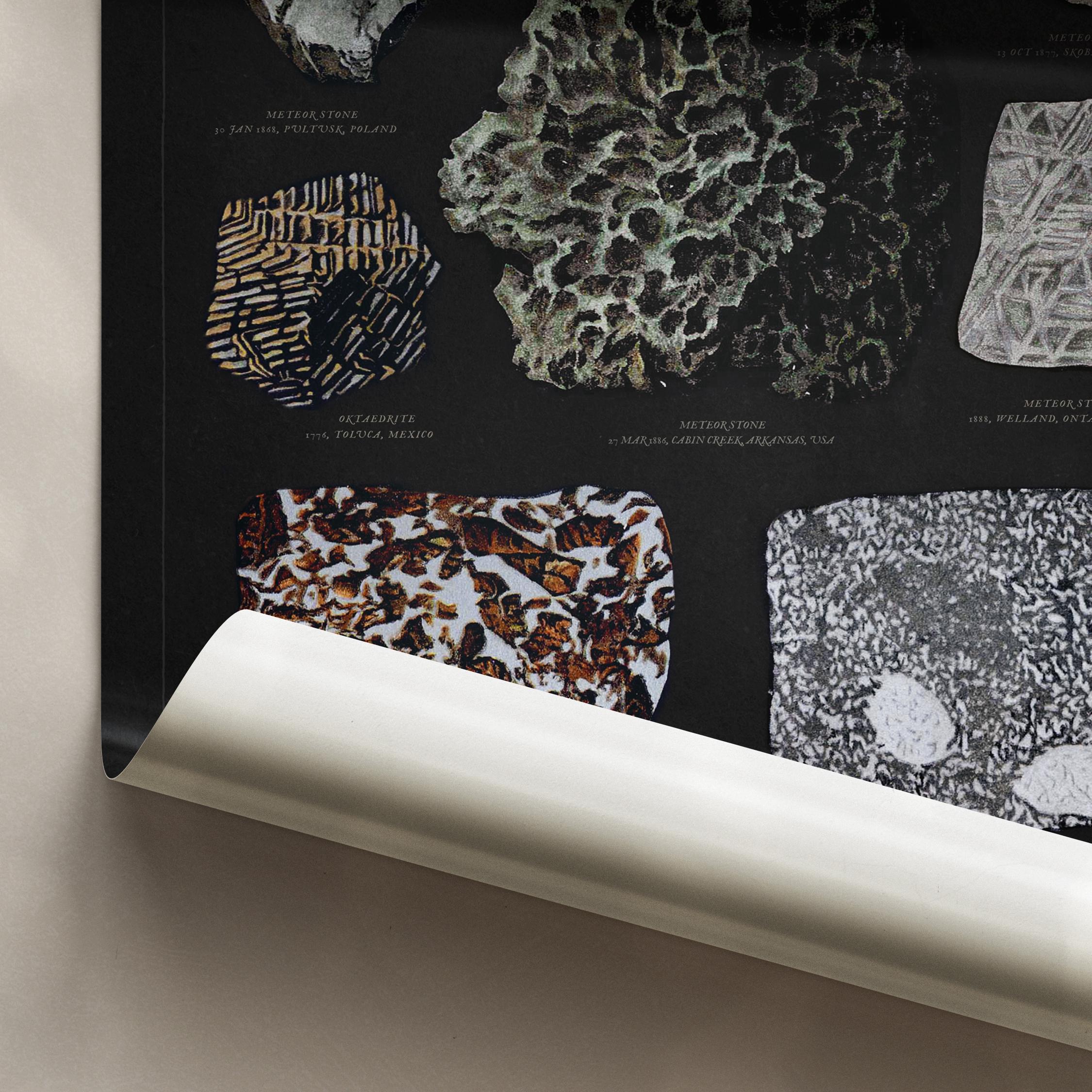 Vintage Meteorites Print, Black Chart Poster of Celestial Minerals - Etsy