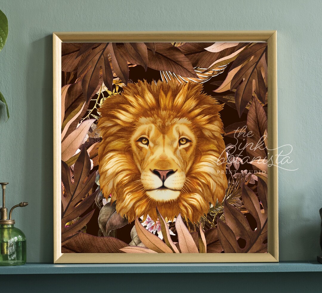 Lion Print: Tropical Jungle Animal Poster, Modern Wall Art - Etsy