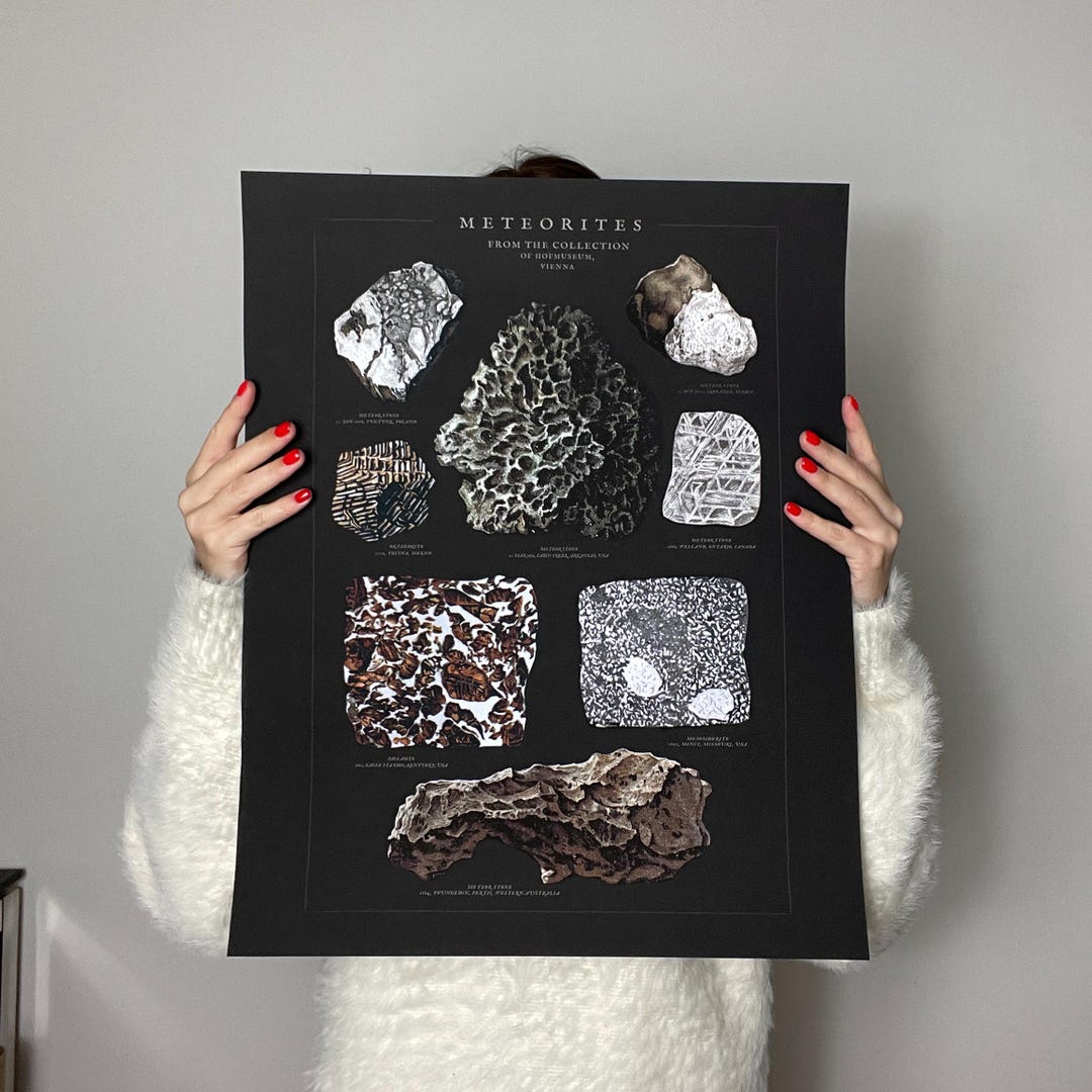 Vintage Meteorites Print, Black Chart Poster of Celestial Minerals - Etsy