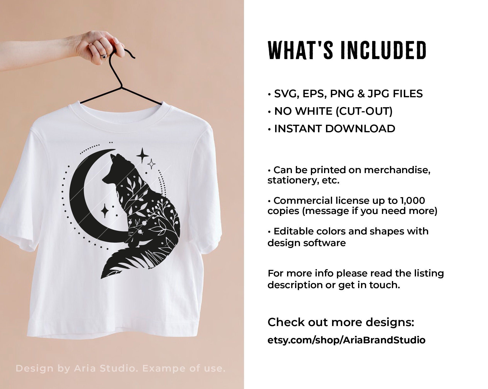 Fox Svg, Floral Fox Clipart, Black Animal Design, Wild Fox With Flowers ...