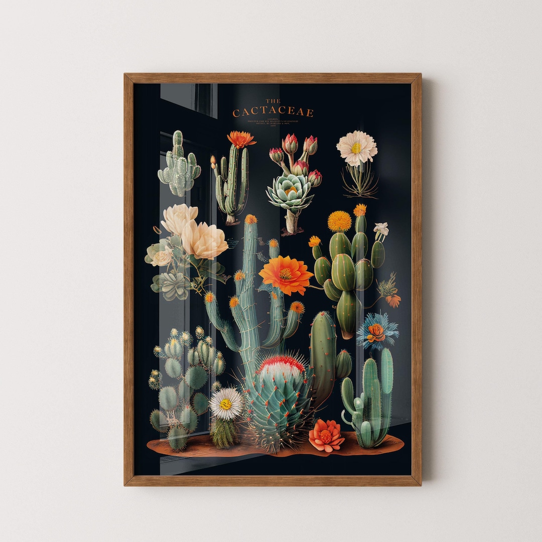 Cactus Chart Print, Cacti Poster, Botanical Poster, Succulent Wall Art ...