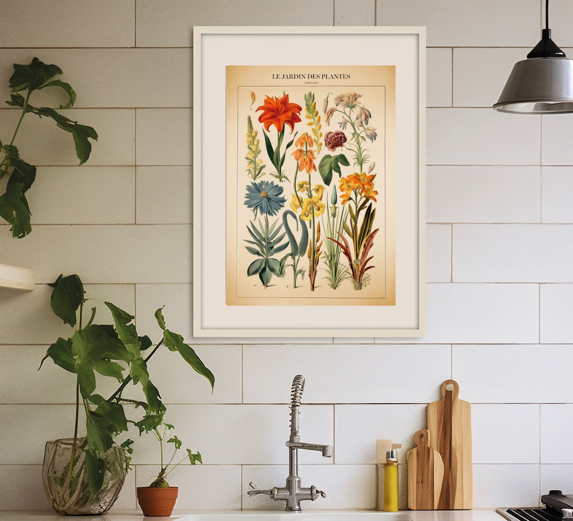 Vintage Plants Chart Print, Kitchen Chart Poster, Botanical Book Plate ...