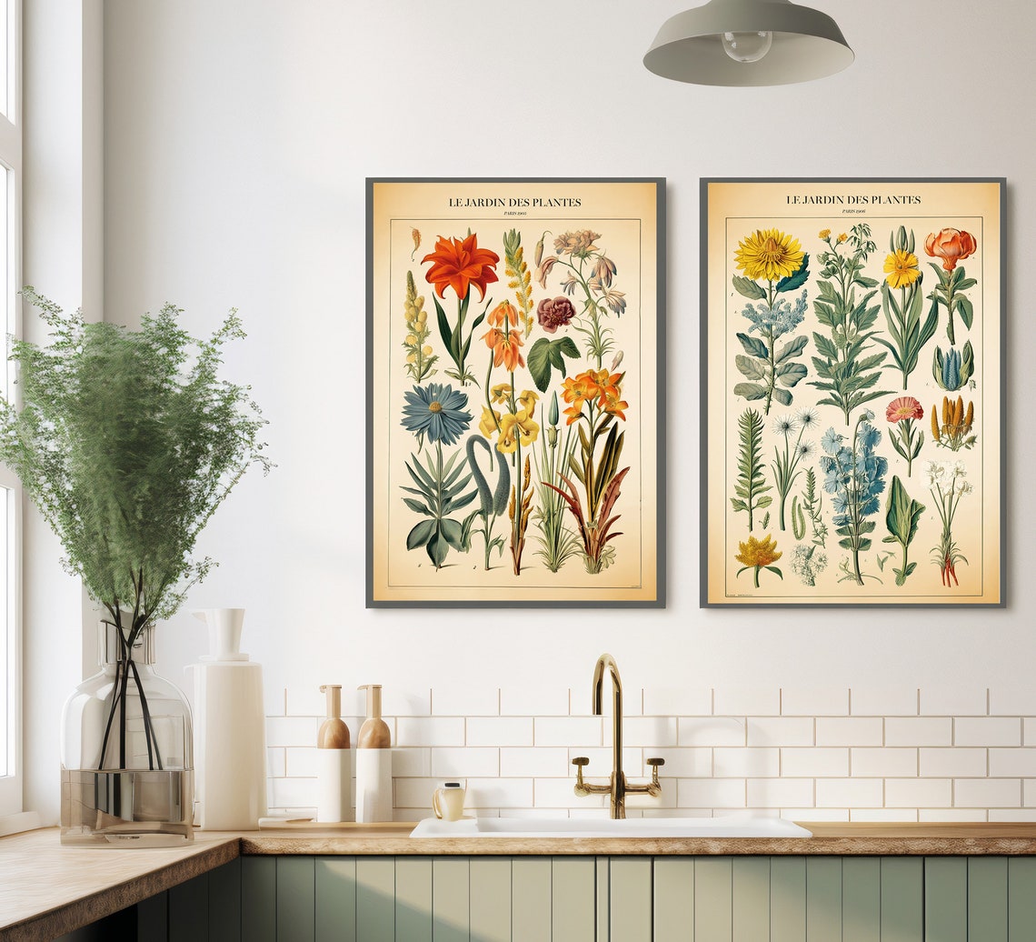 Vintage Plants Chart Print, Kitchen Chart Poster, Botanical Book Plate ...