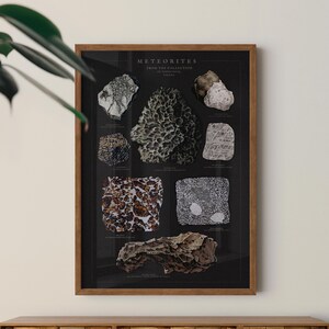 Vintage Meteorites Print, Black Chart Poster of Celestial Minerals - Etsy