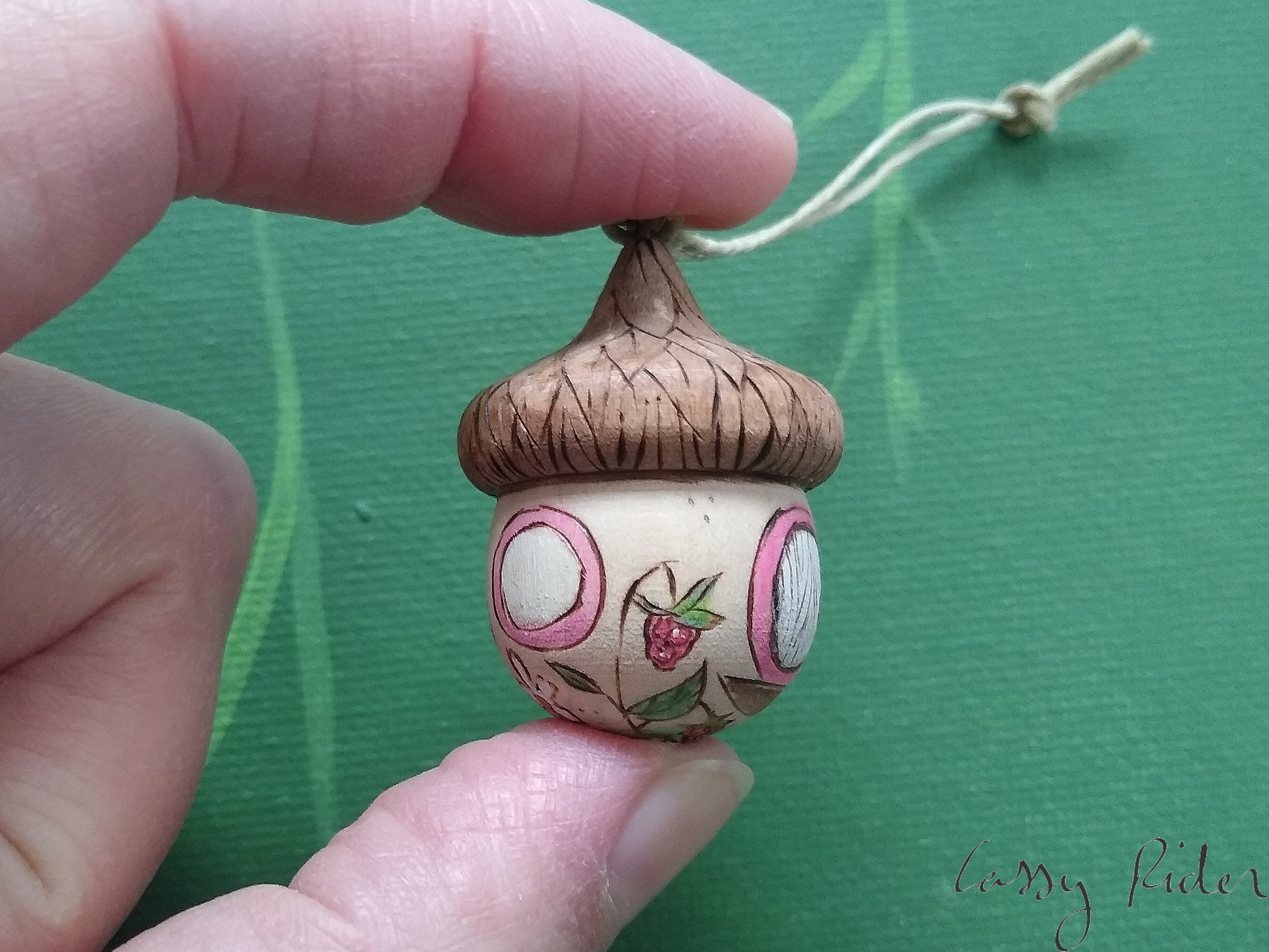 Hand Drawn With Wood Burn Tool & Painted by Hand Whimsical Wooden Acorn ...