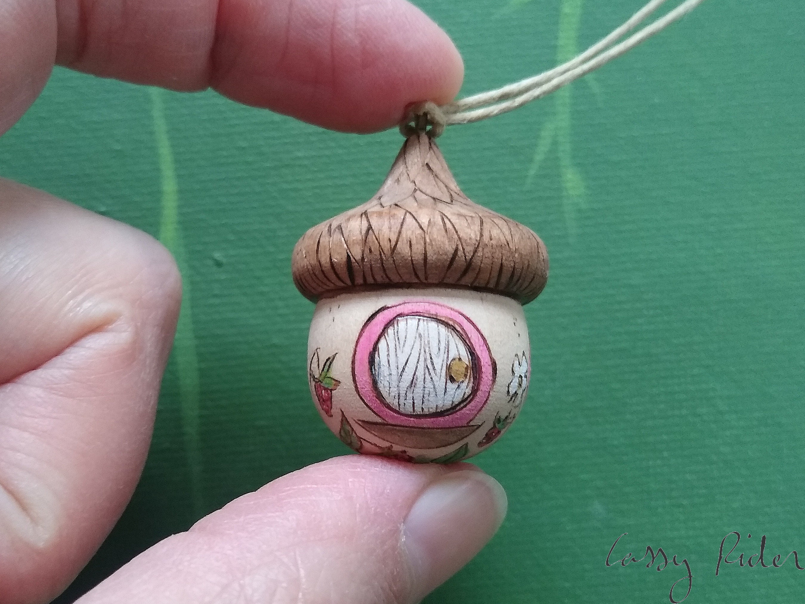 Hand Drawn With Wood Burn Tool & Painted by Hand Whimsical Wooden Acorn ...