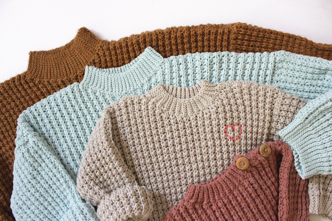 Family 3pack Crochet Pattern the Weekend Waffle Sweater - Etsy