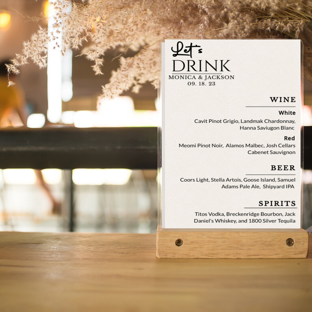 Modern Drink Menu, Wedding Drink Menu, Editable Drink Menu,simple ...