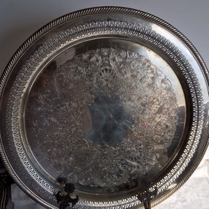 Vintage Silver Plate Round Tray With Cutout Details - Etsy