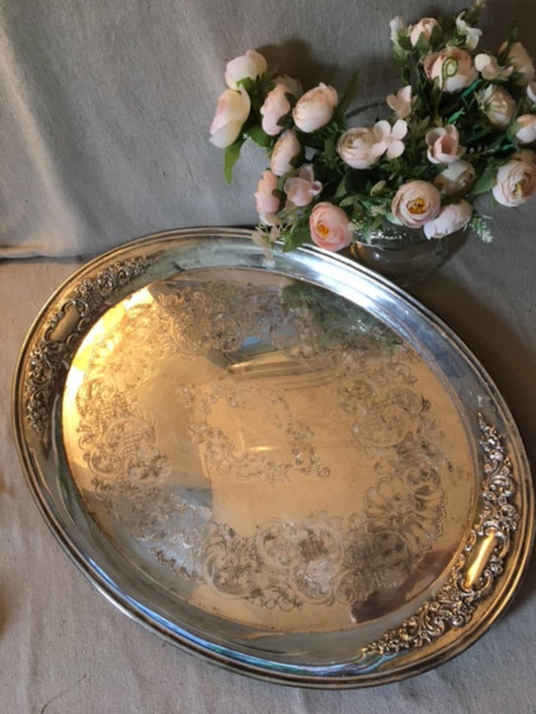 Huge Vintage Silver Plate Oval Tray - Etsy