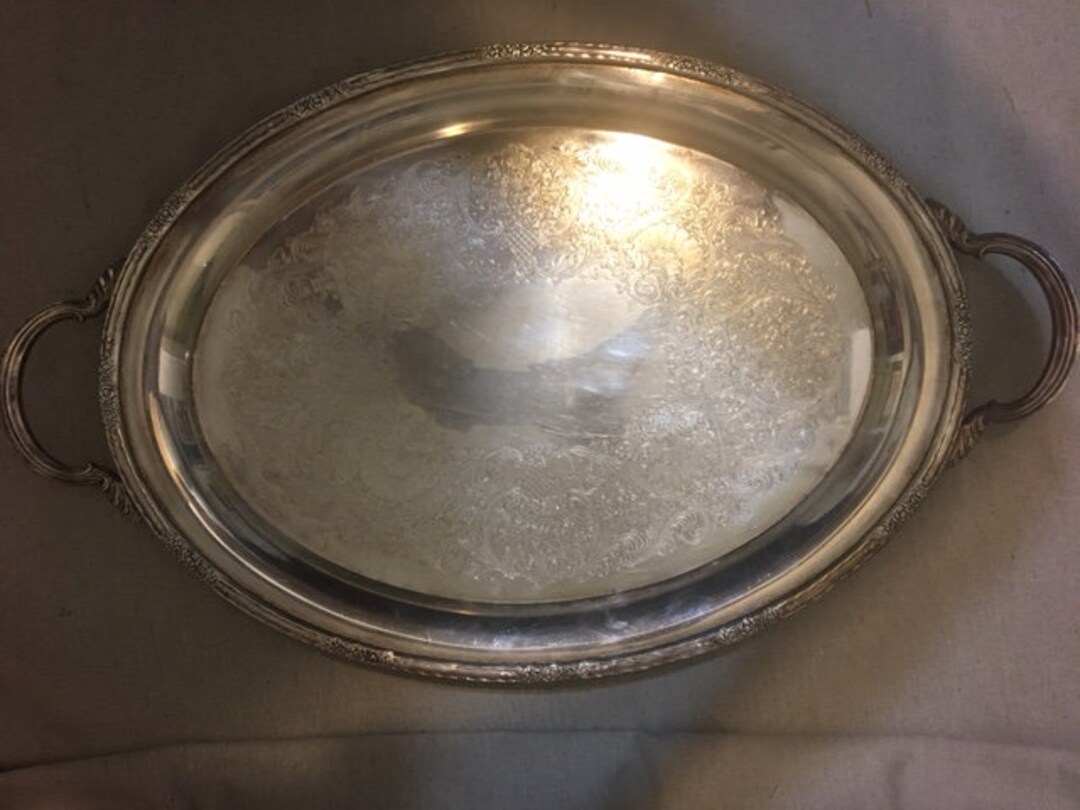 Oval Silver Plate Tray With Handles - Etsy