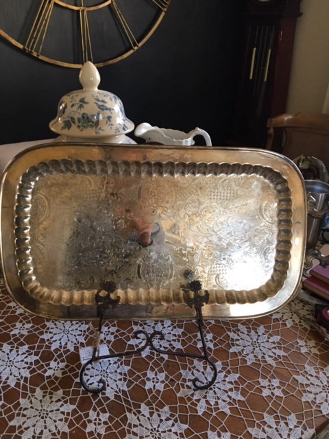Huge Vintage Silver Plated Tray With Handles and Feet - Etsy