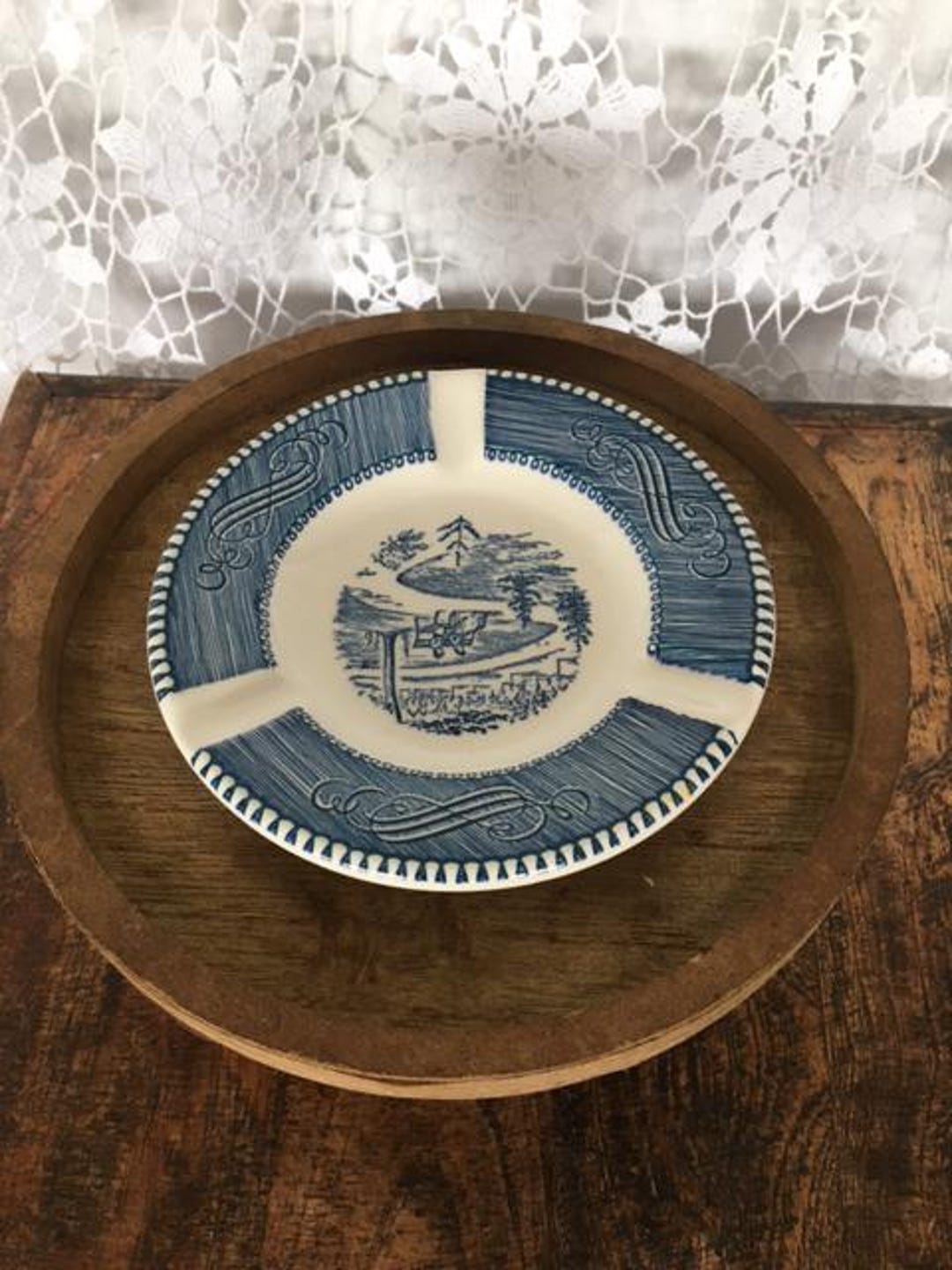Vintage Blue and White Ironstone Ash Tray - Etsy