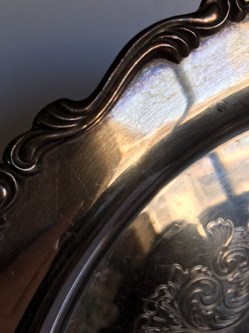 Vintage Large Round Silver Plate Tray - Etsy
