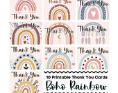 Boho Rainbow Thank You Printable Card Pack Set of 10 Digital - Etsy