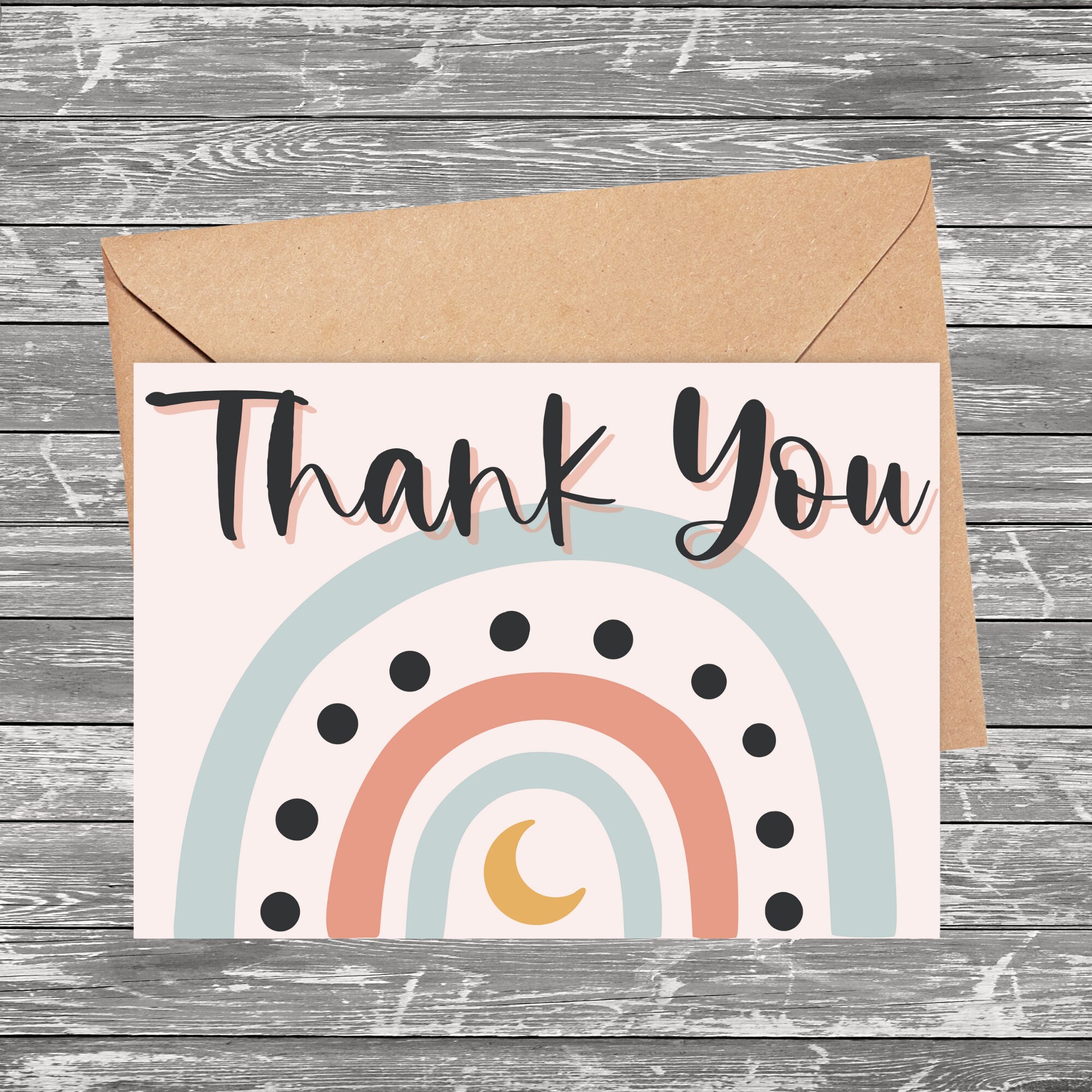 Boho Rainbow Thank You Printable Card and PNG Digital Design for ...