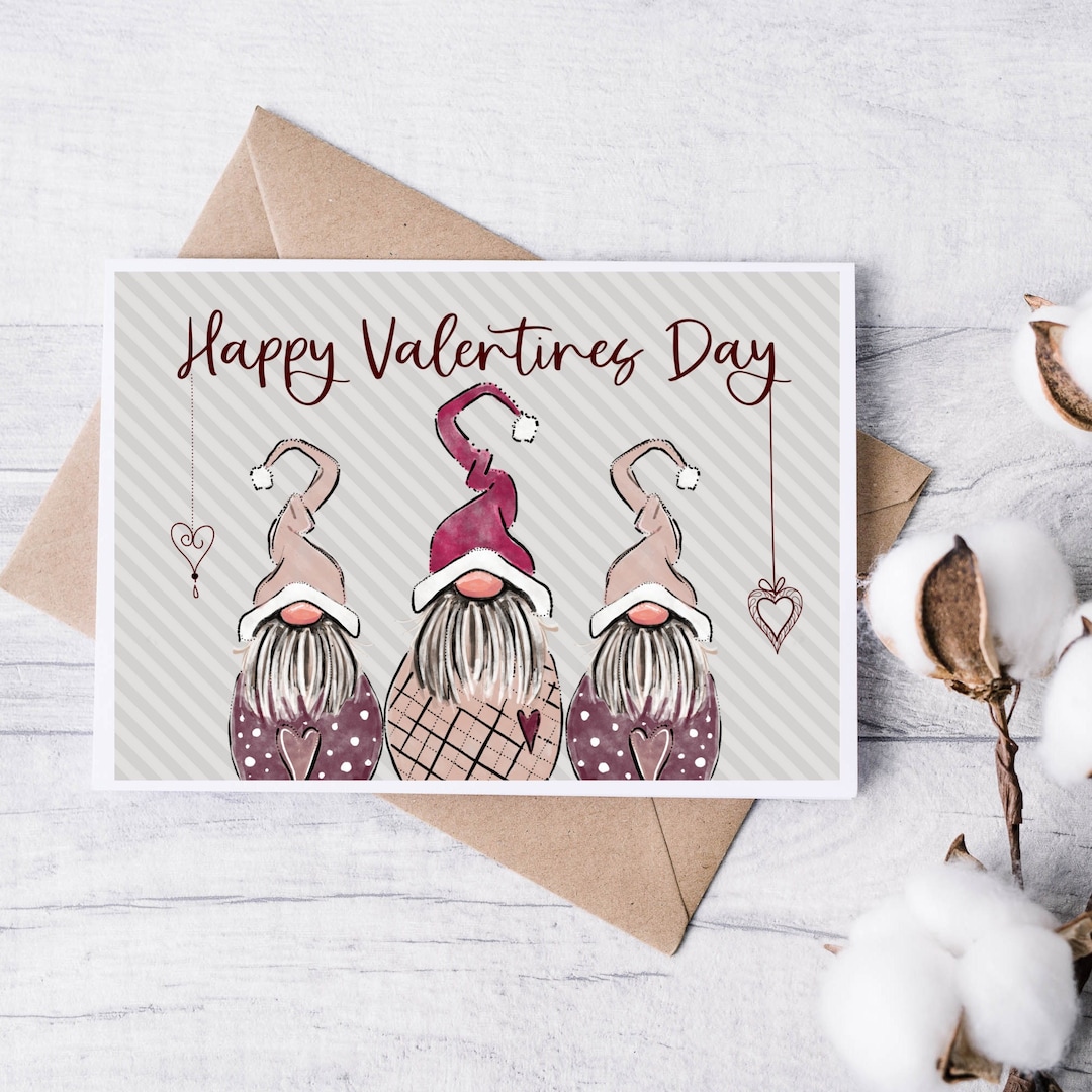 Gnome Valentine's Day, Printable Greeting Card, Happy Valentines Day ...