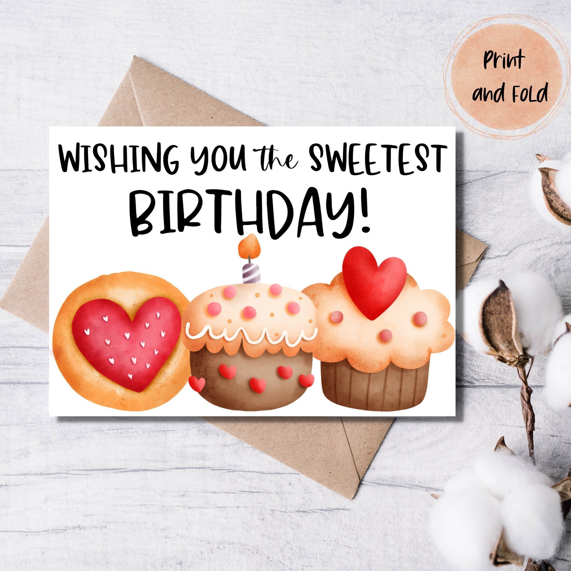 Sweet Cupcake PRINTABLE Birthday Card Bakers Birthday Card Instant ...