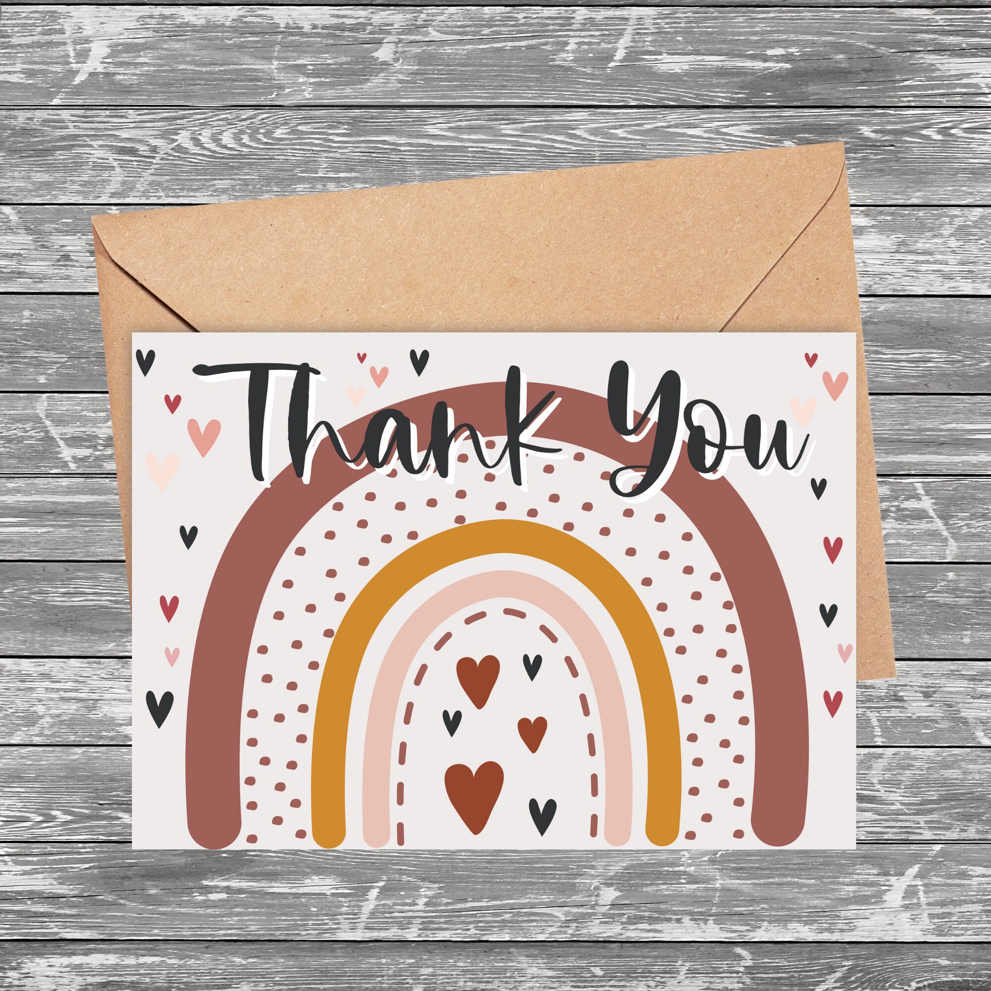 Boho Rainbow Thank You Printable Card and PNG Digital Design for ...