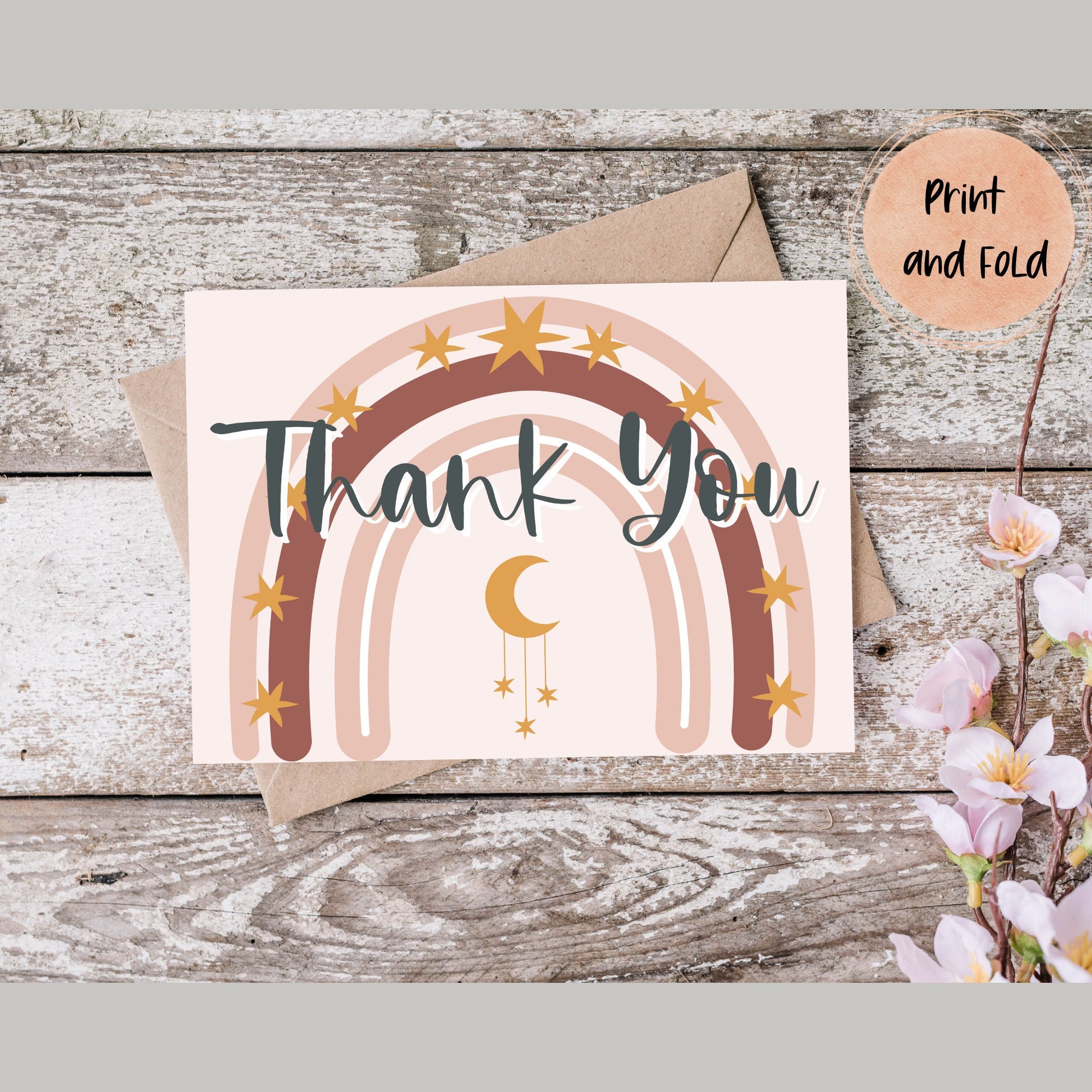 Boho Rainbow Thank You Printable Card and PNG Digital Design for ...