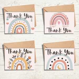 Boho Rainbow Thank You Printable Card Pack Set of 10 Digital Design for ...