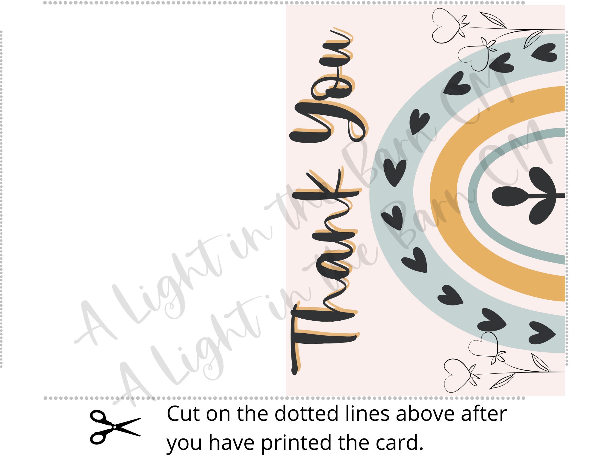 Boho Rainbow Thank You Printable Card and PNG Digital Design for ...