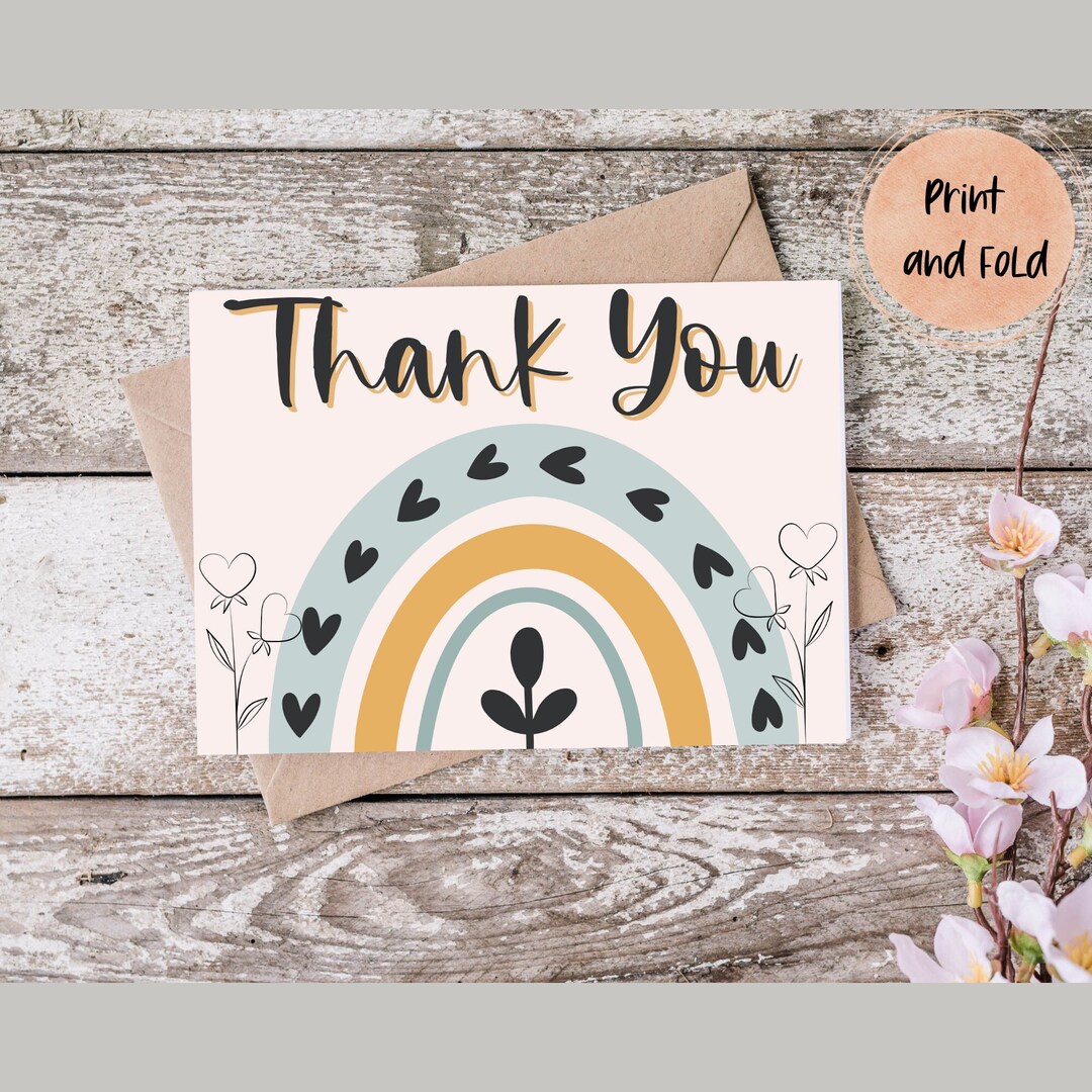 Boho Rainbow Thank You Printable Card and PNG Digital Design for ...