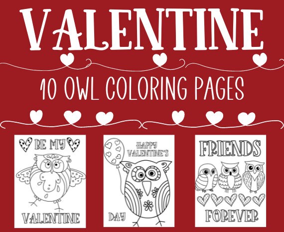 Valentine's Day Coloring Pages Owls - Etsy