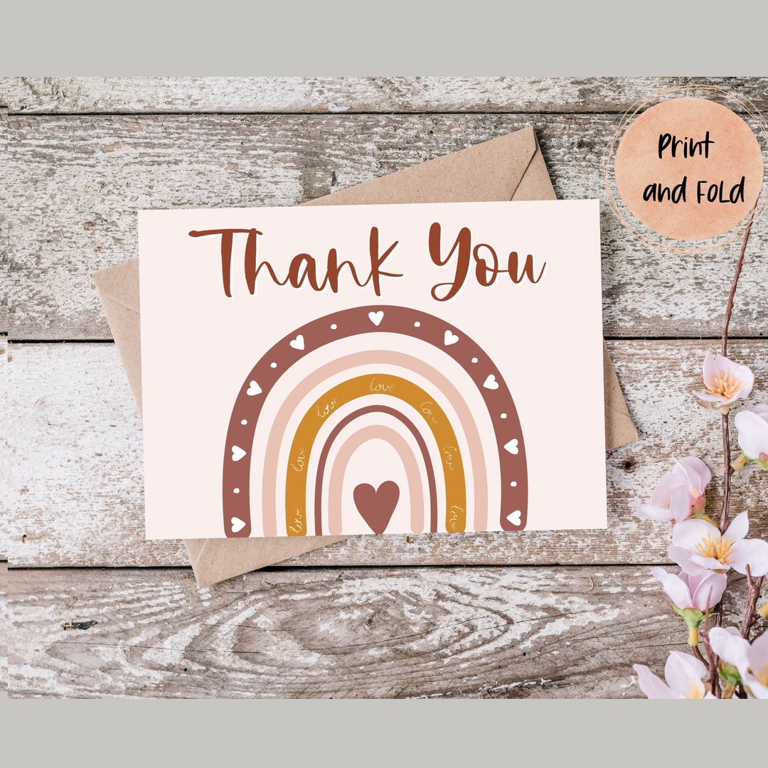 Boho Rainbow Thank You Printable Card and PNG Digital Design for ...