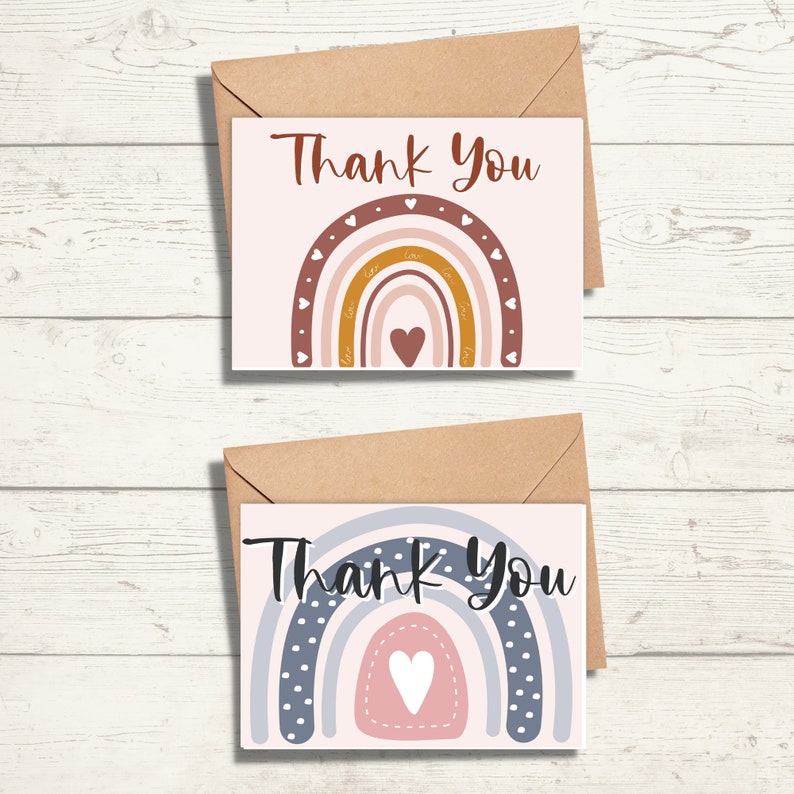 Boho Rainbow Thank You Printable Card Pack Set of 10 Digital - Etsy
