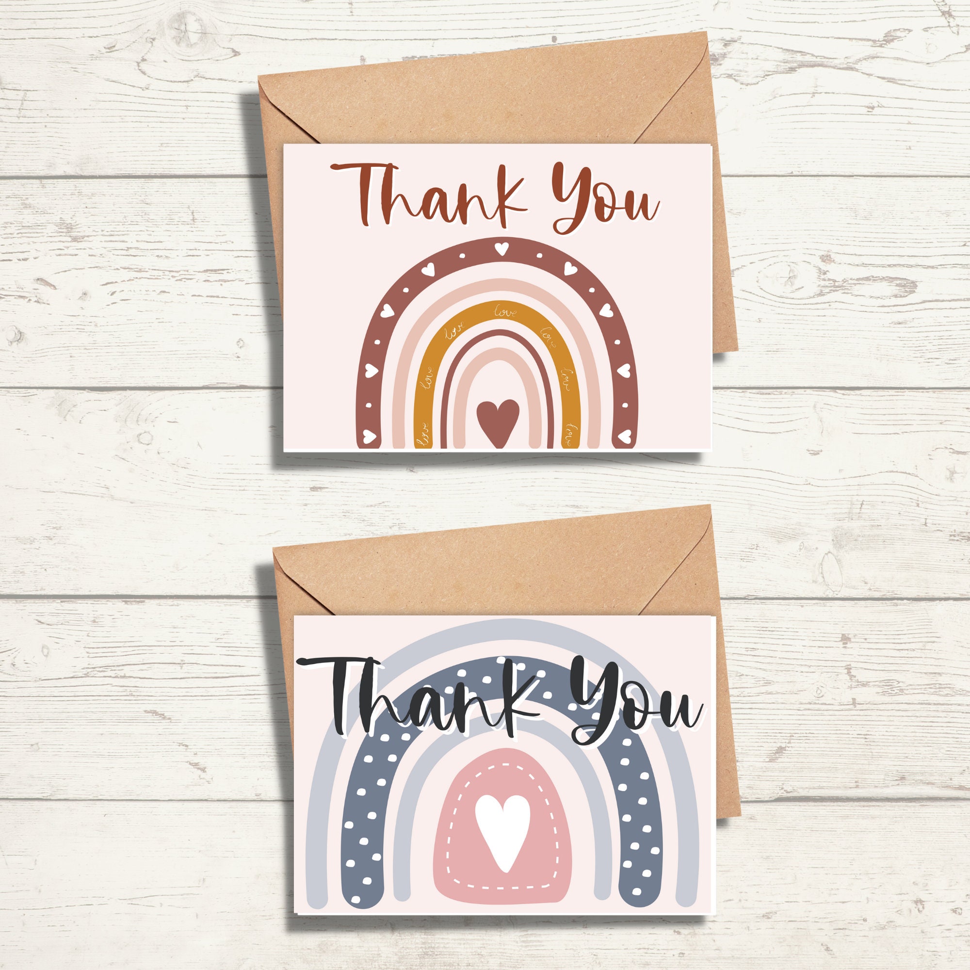 Boho Rainbow Thank You Printable Card Pack Set of 10 Digital Design for ...