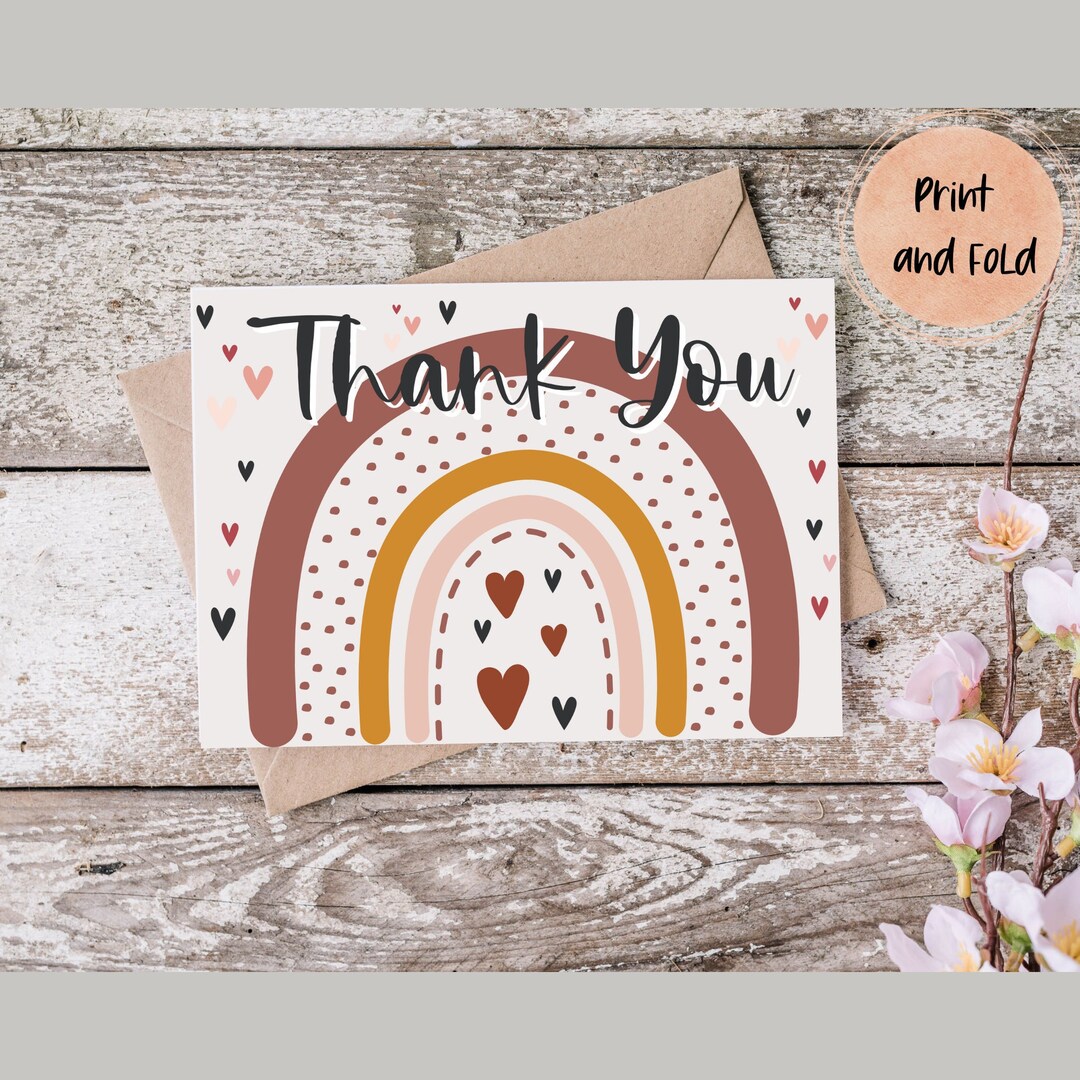 Boho Rainbow Thank You Printable Card and PNG Digital Design for ...