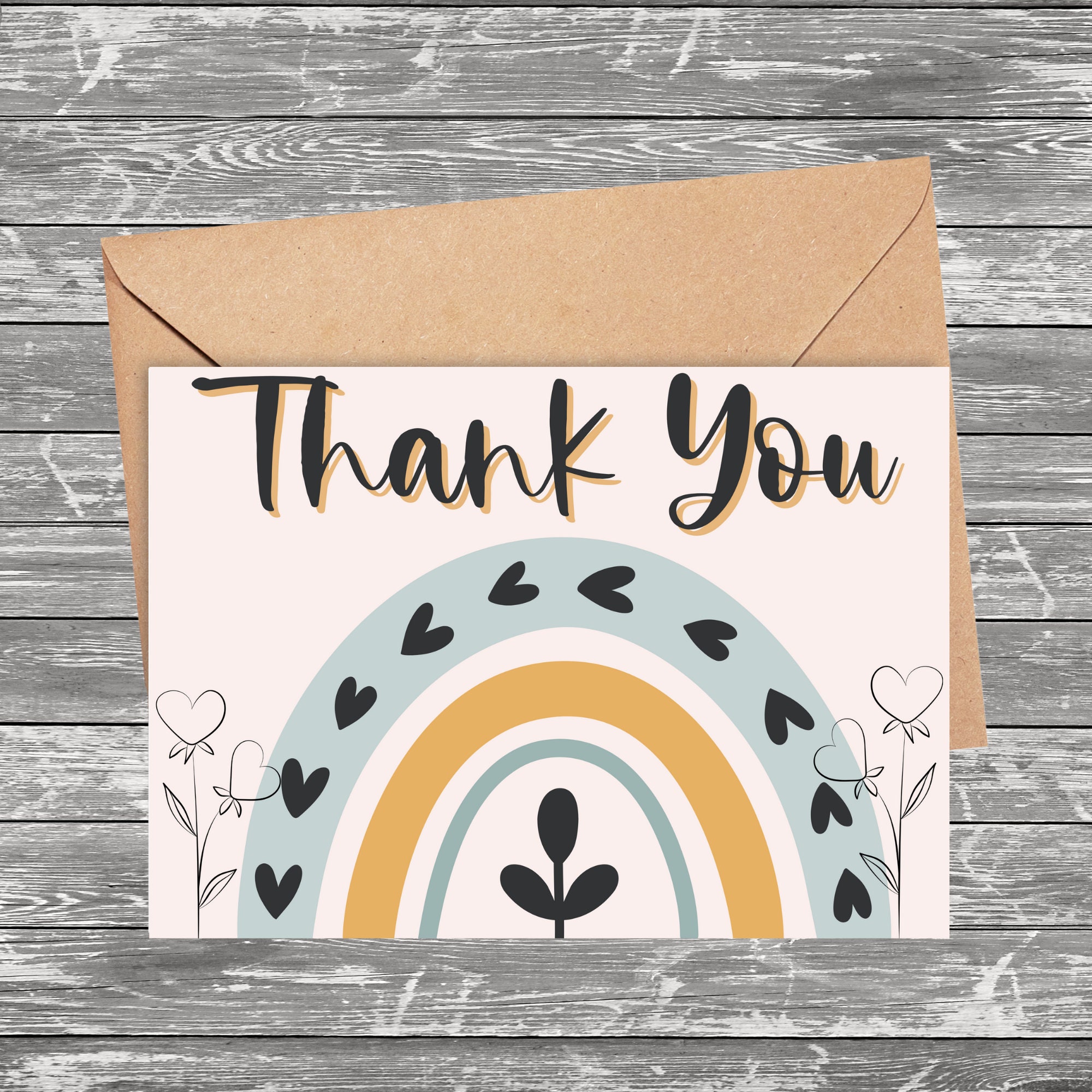 Boho Rainbow Thank You Printable Card and PNG Digital Design for ...