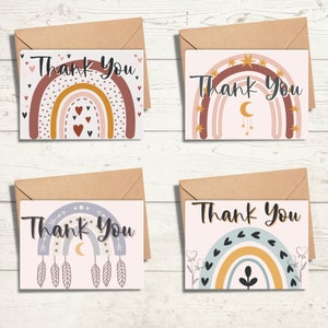 Boho Rainbow Thank You Printable Card Pack Set of 10 Digital Design for ...