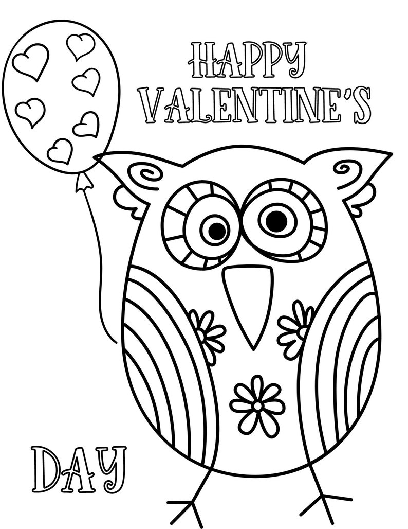 Valentine's Day Coloring Pages Owls - Etsy