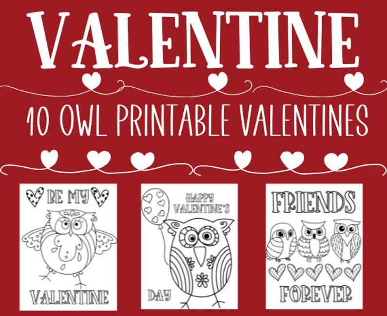 10 Owl Printable Valentines for Classroom Parties - Etsy