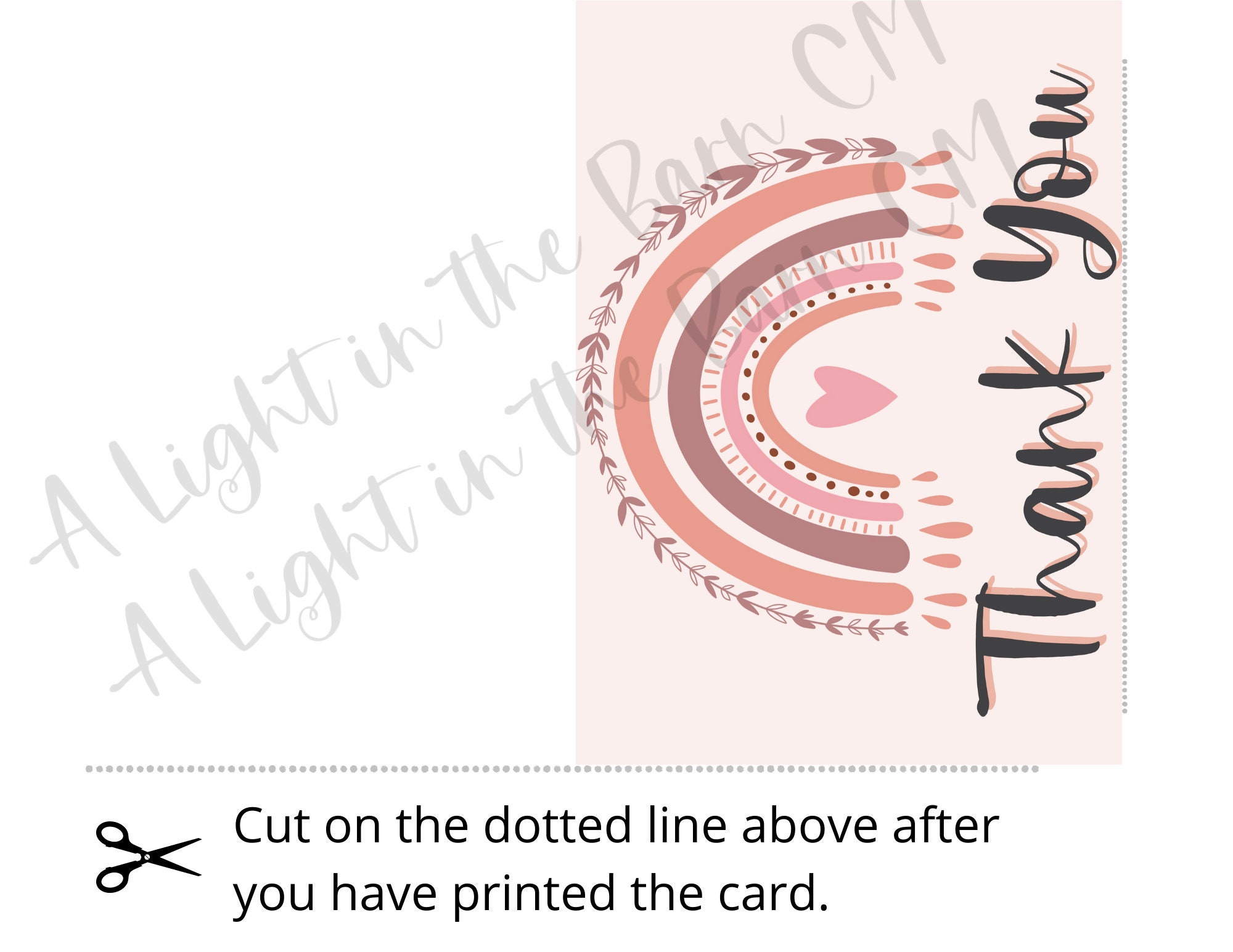 Boho Rainbow Thank You Printable Card Digital Design for Greeting Cards ...